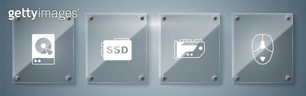 Set Computer mouse, Video graphic card, SSD and Hard disk drive HDD ...