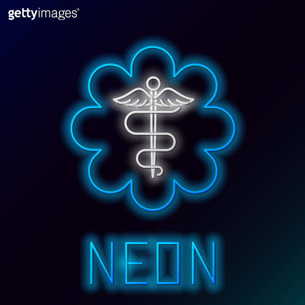 Blue glowing neon line Emergency star - medical symbol Caduceus snake ...