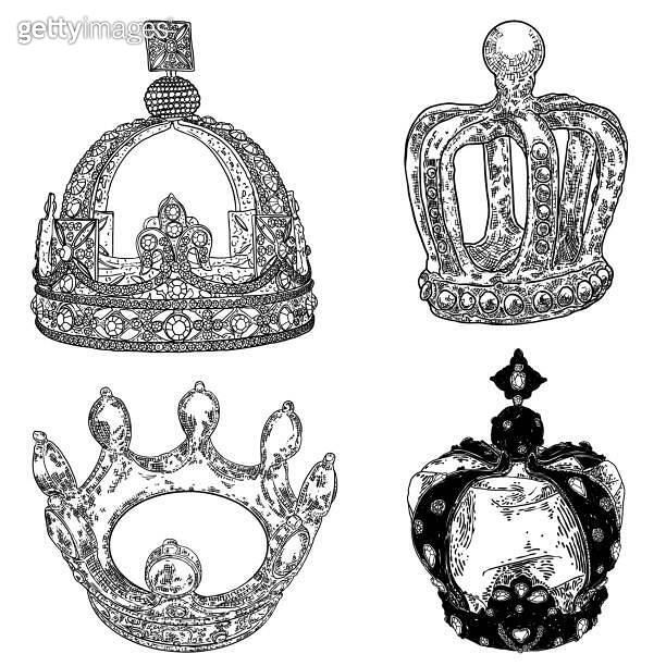 Set of Crowns headdress for king and queen. Royal noble aristocrat ...