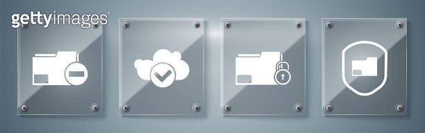 Set Document folder protection, Folder and lock, Cloud with check mark and Document folder with ...