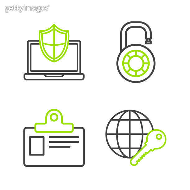 Set line Globe key, Identification badge, Safe combination lock wheel ...