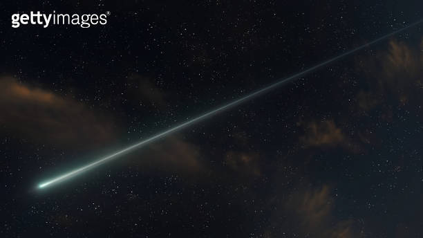 Meteor lights up sky. Shooting star, glowing fireball. (1635713916 ...