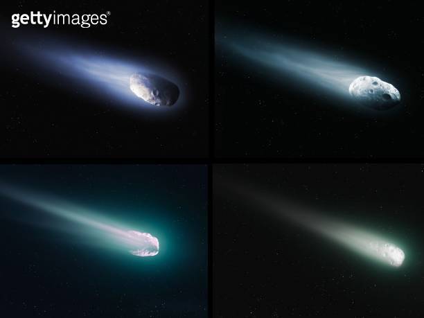 A set of four large comets with tails. 이미지 (1775968700) - 게티이미지뱅크