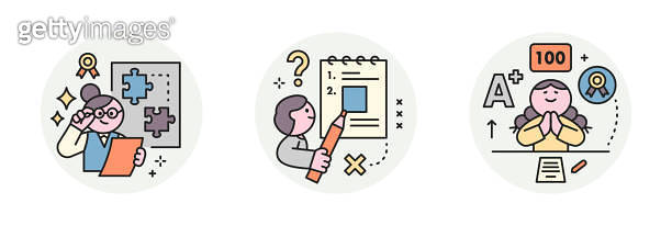 Education. Students studying hard and taking exams. A smart student who ...