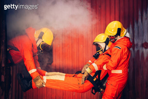 First Aid Support and Courageous Firefighters Saving People from ...