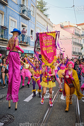Carnival parade in streets of Lisbon by artistic collective Clandestine ...