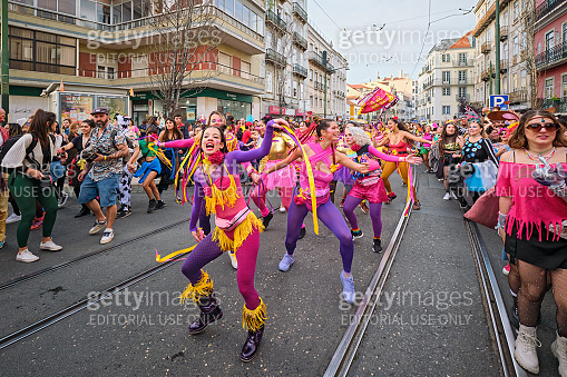 Carnival parade in streets of Lisbon by artistic collective Clandestine ...