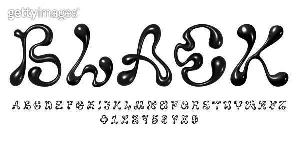 Y2K style liquid font - 3D volumetric alphabet and numbers of molten ...