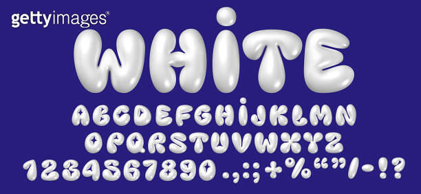 White 3D bubble alphabet and numbers in Y2K style 이미지 (1690520451) - 게티 ...