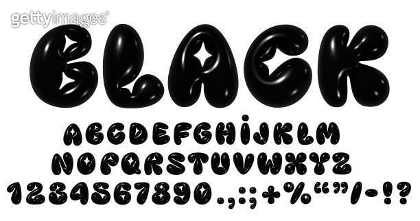 Glossy 3D Y2K bubble font with shiny balloon numbers. Realistic vector ...