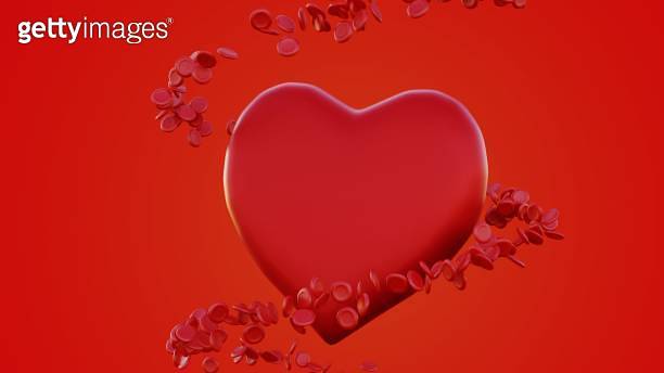 Isolated red heart shape with erythrocytes, or red blood cells. 이미지 ...