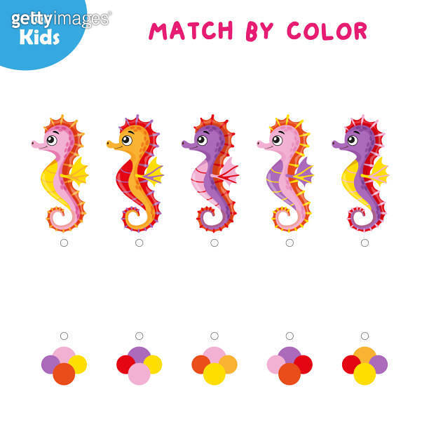 pick by color. Match the cute seahorse with the correct colors. Sea ...