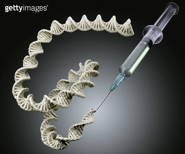 Medical syringe and realistic DNA helix 이미지 (1645573237) - 게티이미지뱅크