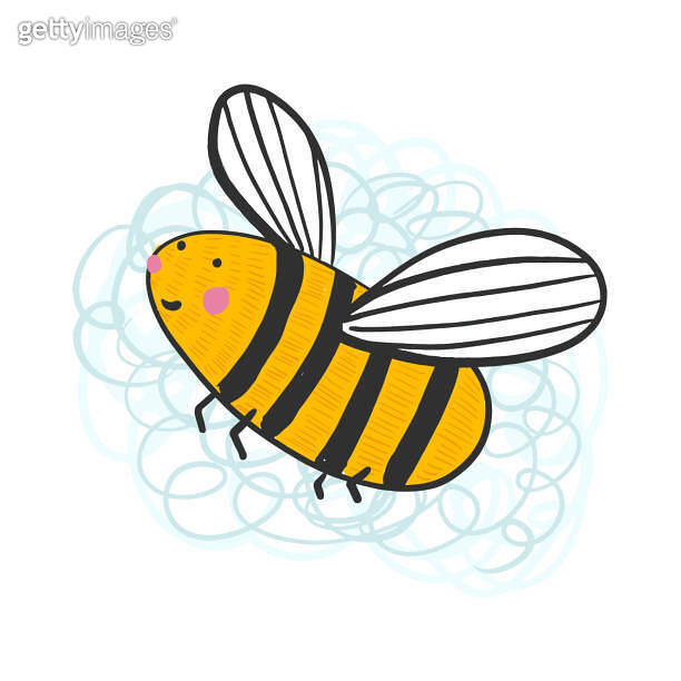 Cute simple doodle yellow and black flying bee 이미지 (1471525662) - 게티이미지뱅크