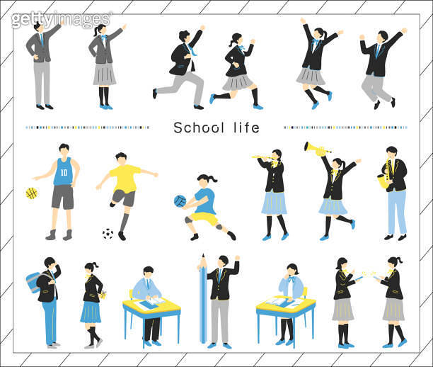 Illustration set of people who enjoy school life 이미지 (1478632880) - 게티이미지뱅크