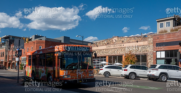 Circulating Hop Bus on Walnut Street in historic downtown Boulder ...