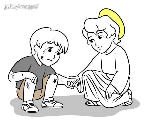 Child Jesus comforting a sad boy 이미지 (1784795137) - 게티이미지뱅크