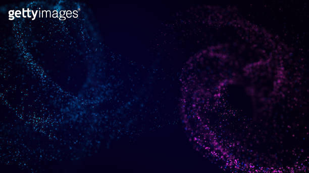Abstract wave of dynamic particles. Vortex with shimmering glowing dots. Big data visualization ...