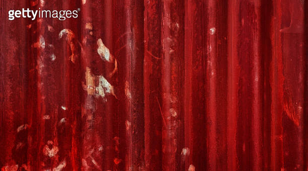 abstract old dark red galvanized corrugated metal sheet wall with rust ...