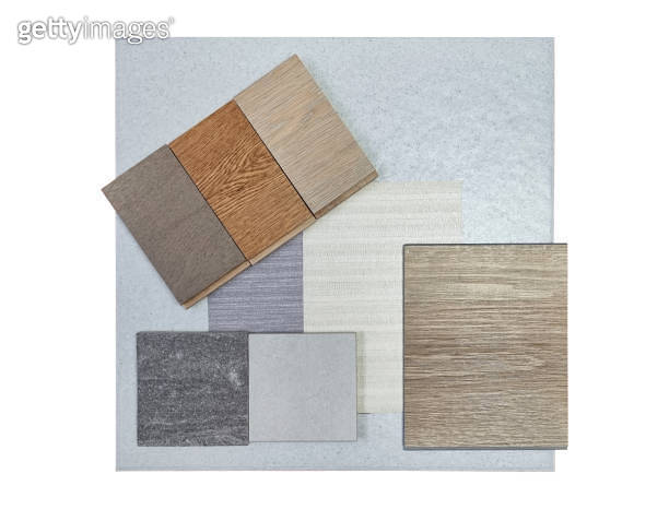 top view of interior material samples board contains ash vinyl flooring ...