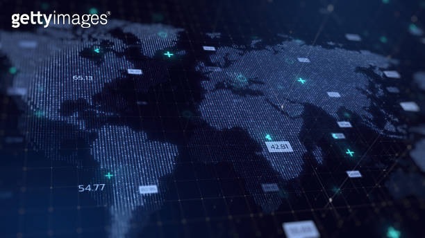 Digital World Map dark blue Hologram Background, business and ...