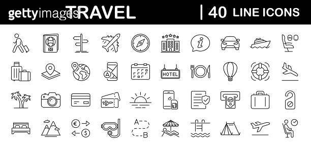 Travel and Tourism set of web icons in line style.Travel and vacation ...