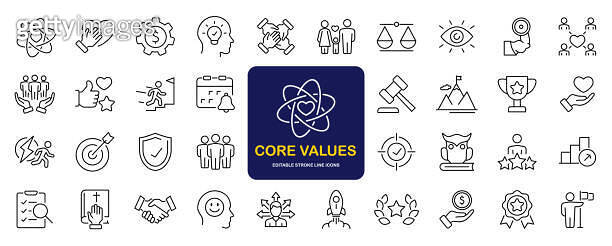 Core value set of web icons in line style. Core values icons for web ...