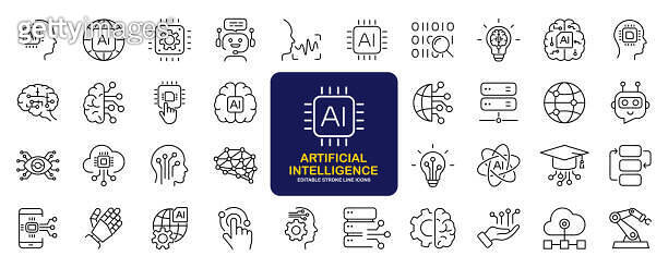 Artificial intelligence set of web icons in line style. AI technology icons for web and mobile ...