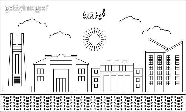 One line art drawing of a Quezon skyline vector illustration. Traveling ...