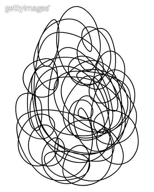 Doodle in the shape of a chicken egg. Sketch. Tangled swirls inside an ...