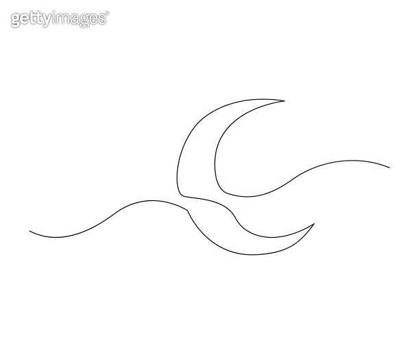 Continuous one line drawing of crescent moon for ramadhan element ...