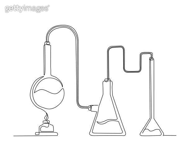 Continuous one line drawing of laboratory test tube and glass ware ...