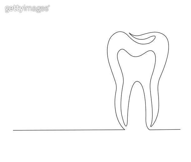 Continuous line art drawing of tooth. Dentist orthodontics - tooth ...