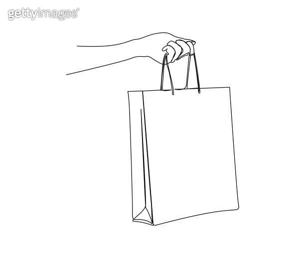 Continuous one line drawing of hand holding shopping bag. Simple paper ...