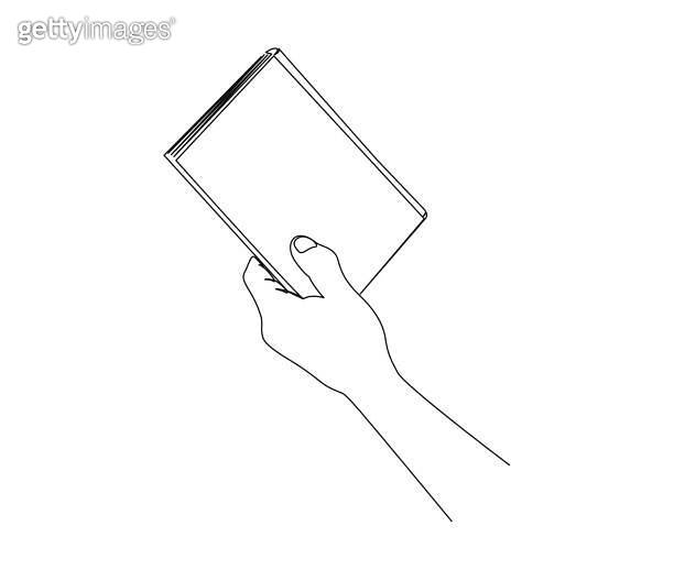 Continuous one line drawing of hand holding book. Hand holds novel line ...