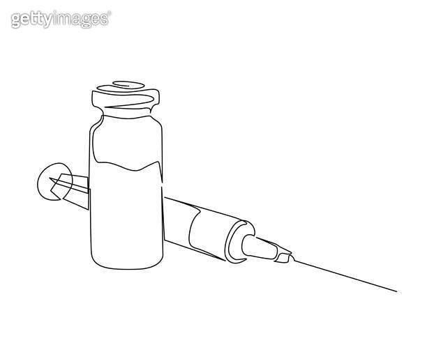 Continuous one line drawing of Syringe and vial. Simple illustration of ...