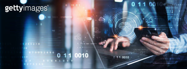 AI Artificial Intelligence, innovative technology. Businessman working on digital tablet with ...