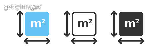 M2 icon. Meter symbol. Size square. Dimension of room. Square with ...