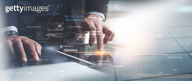 Data Science, Digital technology concept. Computer programmer using digital tablet with big data ...