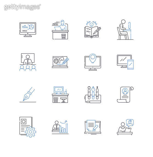 Output pathway line icons collection. Route, Outcome, Flow, Egress ...