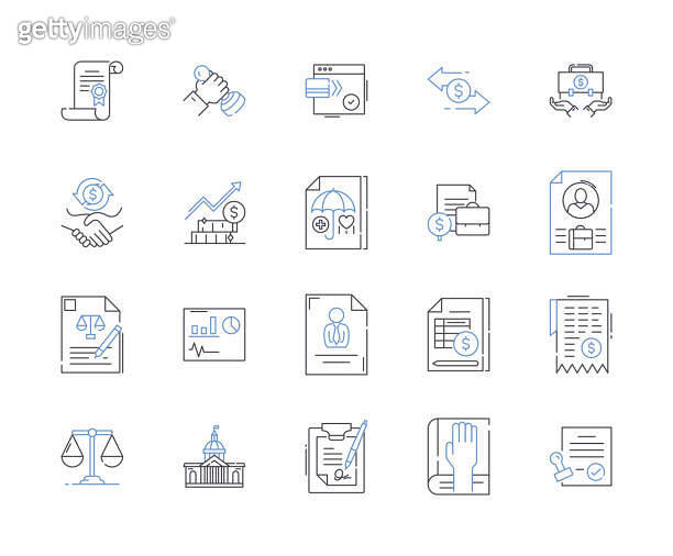Law outline icons collection. Lawyer, Attorney, Judgement, Regulations ...