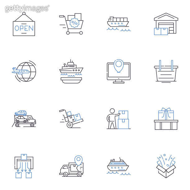 Freight transportation line icons collection. Logistics, Shipment ...