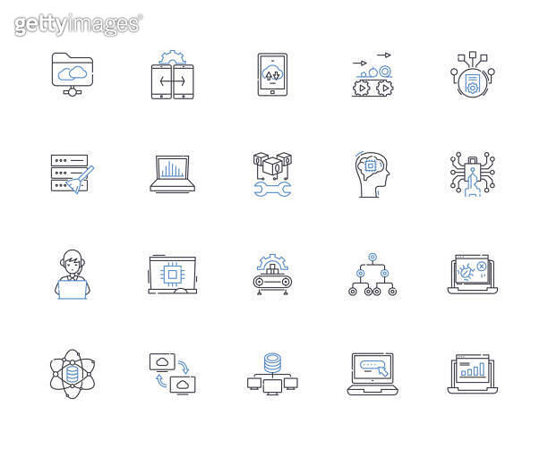 Digital symbols line icons collection. Code, Binary, Pixel, Unicode ...