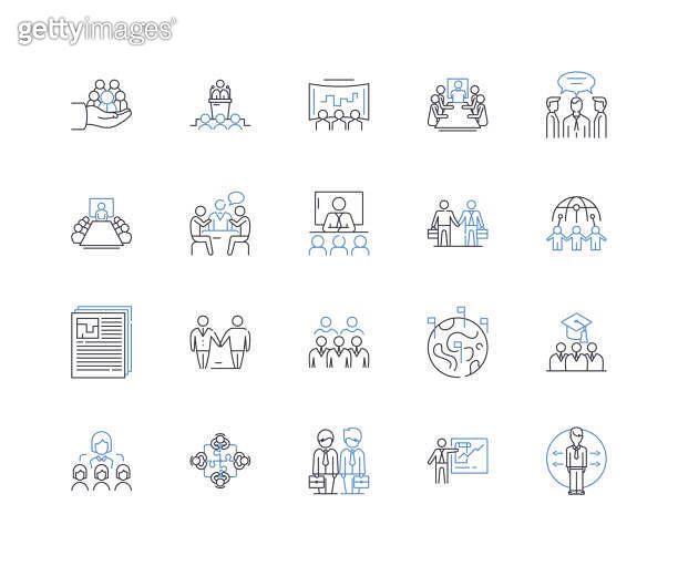 Leadership huddle line icons collection. Collaboration, Direction ...