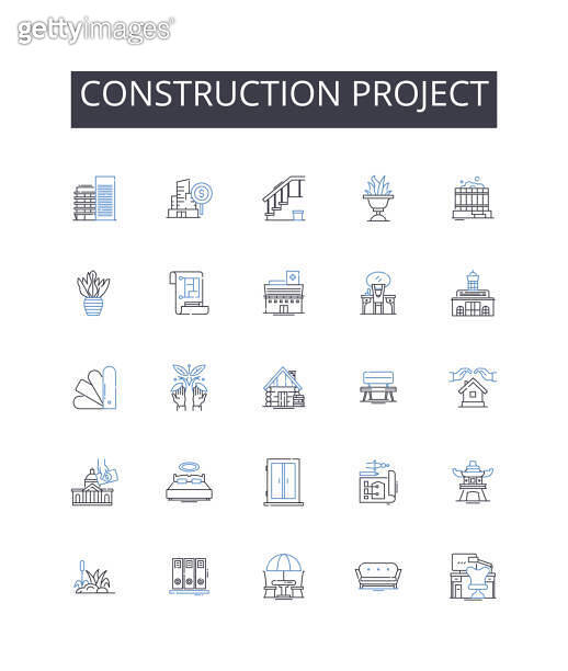 Construction project line icons collection. Leadership, Delegation ...