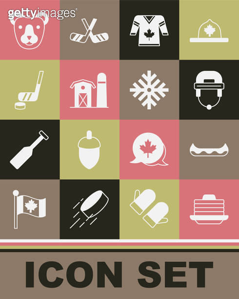 Set Stack of pancakes, Kayak, Hockey helmet, jersey, Farm house, Ice ...