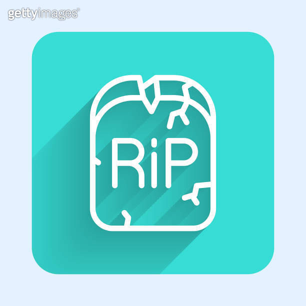 White line Tombstone with RIP written on it icon isolated with long ...