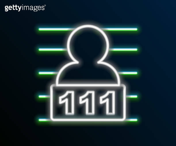Glowing neon line Suspect criminal icon isolated on black background ...
