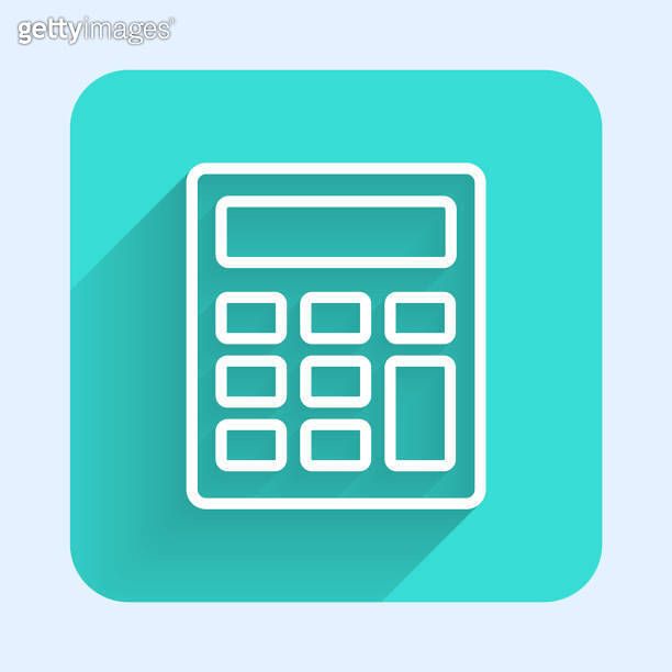 White line Calculator icon isolated with long shadow. Accounting symbol ...