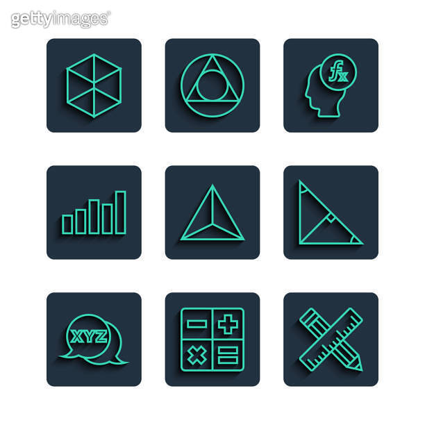 Set line XYZ Coordinate system, Crossed ruler and pencil, Function mathematical symbol ...
